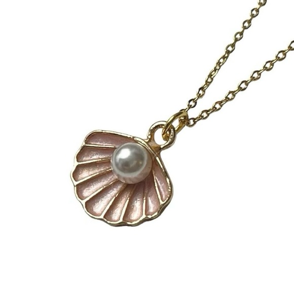 Jewelry | Pearl In Clam Shell Pink Enamel Seashell Mermaid Ocean Beachy ...